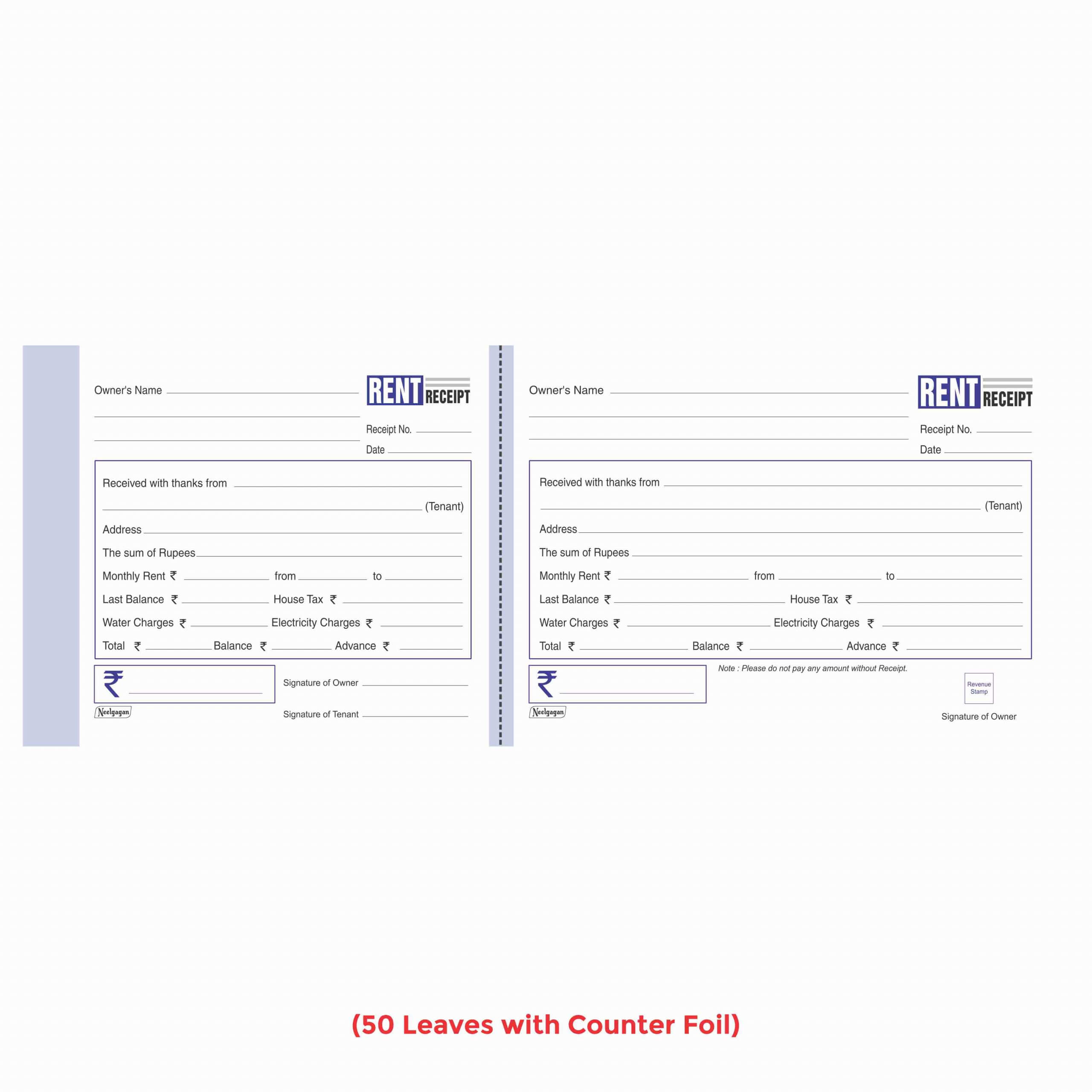 Rent Receipt Book 50 Leaves With Counter Foil Pack Of 3 Buy Online