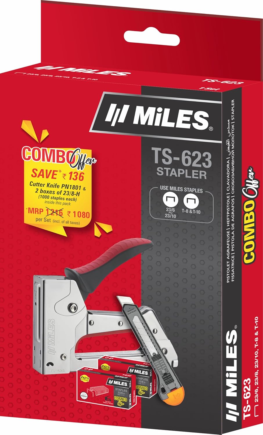 MILES TS-623 STAPLER with Cutter Knife and 2000 Staples 8mm Buy Online
